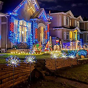 DenicMic 2 Pack Solar Firework Lights Outdoor Garden Lights 200 LED Solar Starburst Lights 8 Mode Solar Star Lights Waterproof Garden Yard Patio Christmas Decor (Multi-Colored)