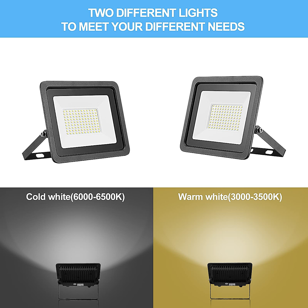 CTWUYOU LED Flood Light 100W Cold White 6500K Work Light,IP68 Waterproof Outdoor Spotlight,Suitable for Safety Lights for Gardens, Courtyards, Garages, Lawns