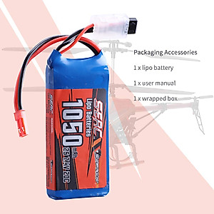 SUNPADOW 2S Mini Lipo Battery 7.4V 20C 1050mAh with JST Plug for RC Airplane Aircraft Quadcopter Helicopter Drone FPV
