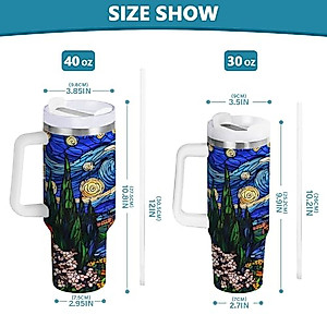 RPLIFE Village River Mountain Starry Sight Style Stainless Steel Tumbler, Insulated Cup with Straw, Coffee Tumbler for Women