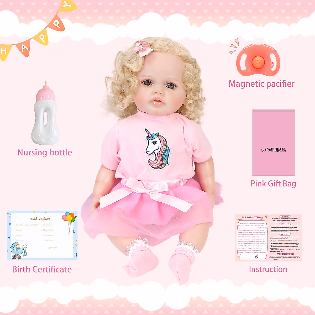 QARUQASE Lifelike Reborn Baby Dolls - 22inch Realistic Baby Doll Newborn Baby Dolls Full Vinyl Body Poseable Real Life Baby Dolls Girl with Hair for Kids Age 3+