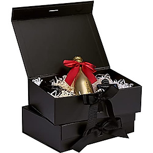 Moretoes 2 PCS Black Gift Boxes with Lids for Presents, Gift Boxes with Ribbon and Magnetic Closure for Christmas, Mother's Day, Holidays, Father's Day, Birthdays（10.5x7.5x3.1 Inches）