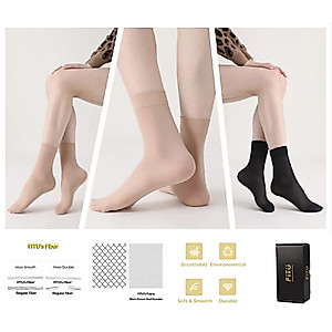 FITU Women's 12 Pairs Nylon Ankle High Tights Hosiery Socks (6 Black 6 Beige)