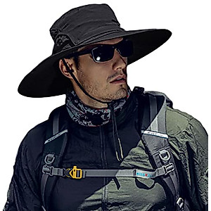 Mens Sun Hat with UV Protection Wide Brim Sun Hats for Men Waterproof Sun Hats for Fishing Hiking Camping Black
