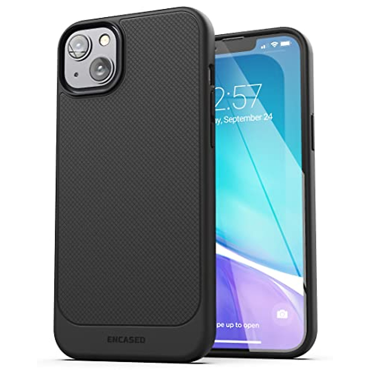Encased Thin Armor Designed for iPhone 14 Belt Clip Case, Slim Fit Phone Case with Holster (Matte Black)