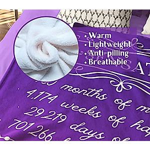 InnoBeta 80th Birthday Gifts for Women, Birthday Presents for 80 Year Old Women - 80 & Sensational - Grandma, Greatgrandma, Mom, Aunt, Sister - Flannel Throw Blanket - Purple, 50"x 65"