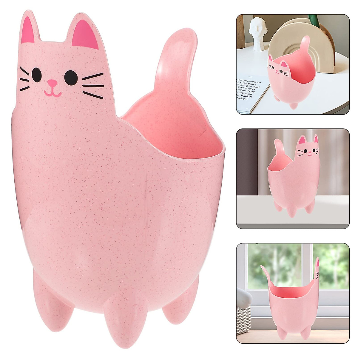 Mini Trash Can, Cute Cat Wastebasket, Plastic Desk Trash Can, Tiny Waste Basket Tabletop Countertop Garbage Cans Pencil Storage Bucket for Home, Office