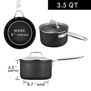 MSMK 1.5 Quart Saucepan and 3.5 Quart Saucepan with lid, Burnt also Non stick, Induction, Scratch-resistant, Small Cooking Pots