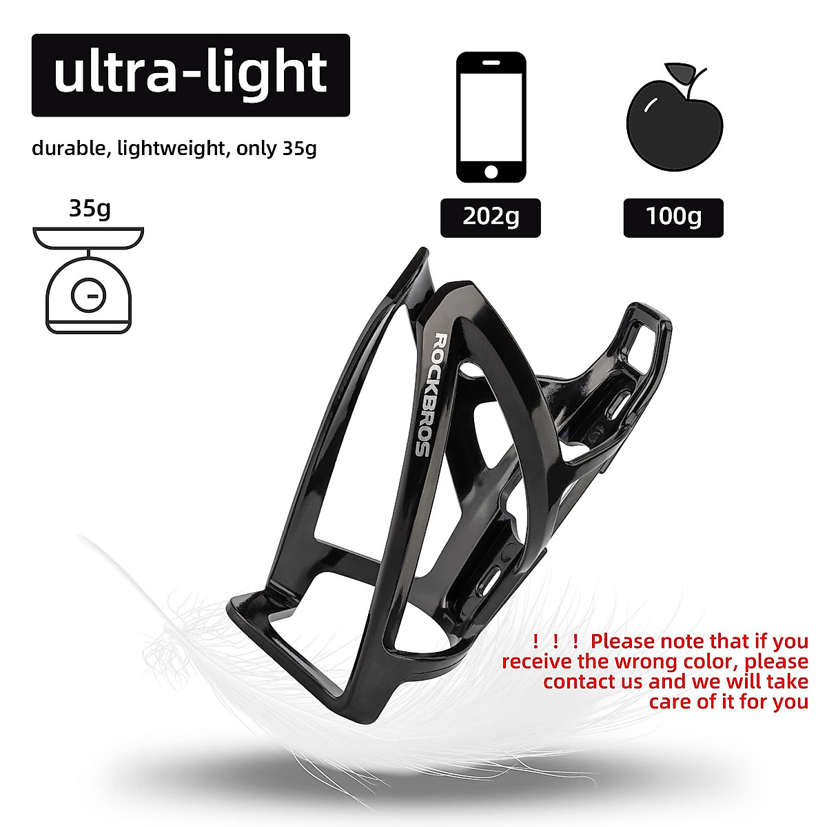 ROCKBROS Bike Water Bottle Holder Ultra-Light Bicycle Bottle Cages with Screws Tool, Universal Bike Cup Holder for Road MTB Mountain Bikes Cycling Accessories（2 Pack）