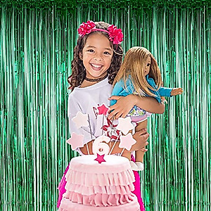 Twinkle Star 2 Pack Photo Booth Backdrop Foil Curtain Tinsel Backdrop Environmental Background for Birthday Party, Wedding, Graduation, Christmas Decorations (Green)