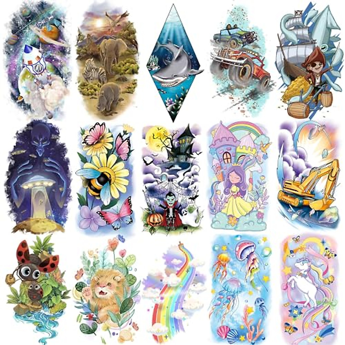 EMOME Full Half Tattoo Sleeves for Kids,66 Sheets Kids Tattoos Temporary for Girls Boys,Space Donut Mermaid Themed Fake Tattoos Stickers for Kids Party Favors Supplies