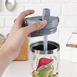 Unyopsa Frog Tumbler with Straw 30oz Insulated Mushroom Tumbler with Lid Cute Mugs Cup with Handle Frog Gifts for Women