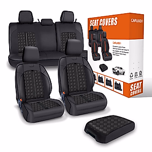 Carlimeki Tacoma Seat Covers Custom Fit For 2016-2023 Double & Crew Cab Tacoma SR, SR5, Limited, TRD Pro, TRD Sport, TRD Off-Road, Trail Special Edition - Center Console Armrest Covers - Fully Covered