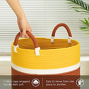 OIAHOMY 13.8x13.8x17.7 Inches Nursery Hamper, Decorative Blanket Basket for Living Room, Tall Laundry Basket With Handles, Large Nursery Clothes Hamper, Woven Laundry basket Organizer (Yellow)