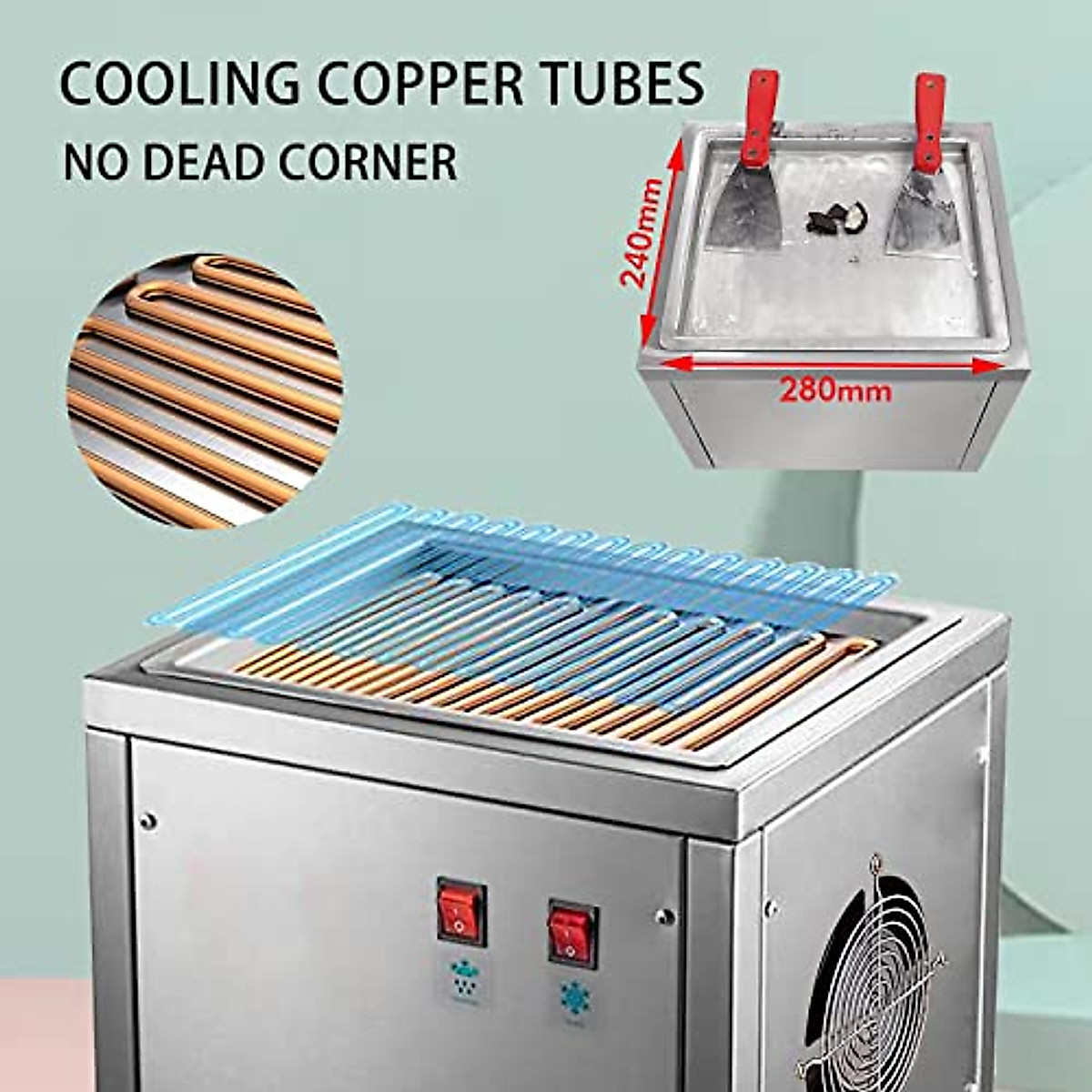 Mvckyi Commercial Countertop Mini Square Fried Ice Cream Roll Machine, Frozen Yogurt Ice Pan Rolled Machine Electric Stir Fry Ice Cream Rolled Maker for Home Bar Cafe