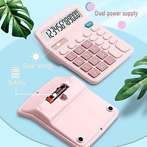 YOUHO Pink Office Desk Calculator, 12-bit Solar Battery Dual Power Standard Function Electronic Calculator with Large LCD Display (1PACK，Pink)