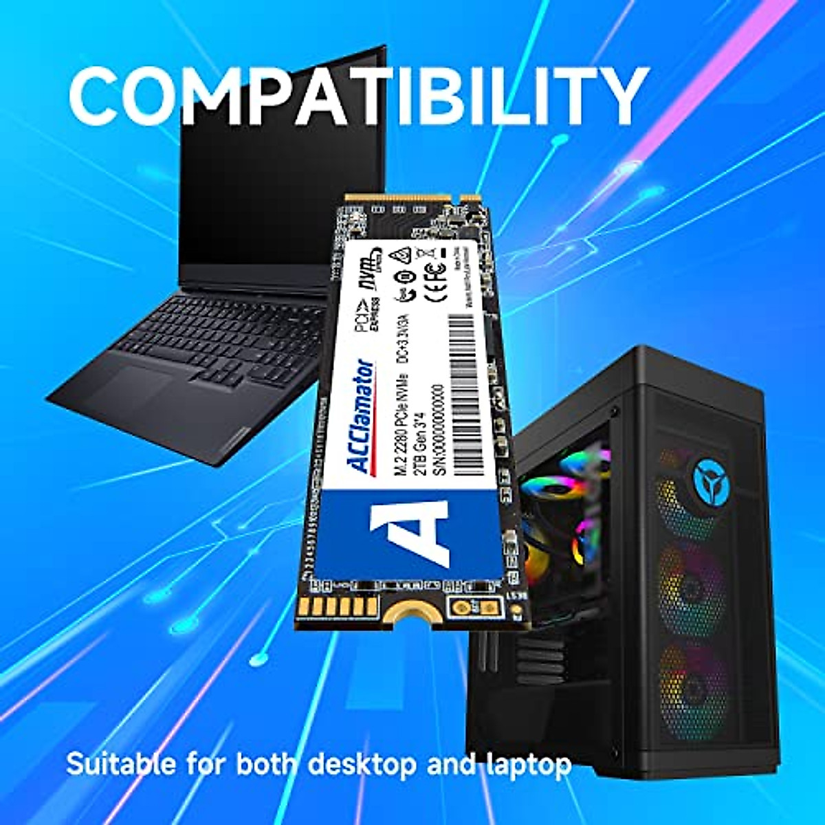 Acclamator 256GB NVMe SSD PCIe M.2 2280 Internal SSD, High Performance Solid State Drive for Laptop and Desktop Read Speed Up to 2000MB/s N20