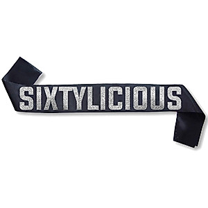 Sixtylicious Black and Silver Glitter Satin Sash - Happy 60th Birthday Party Supplies, Ideas and Decorations