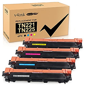 v4ink Compatible Toner Cartridge Replacement for Brother TN221 TN225 (1K+1C+1M+1Y) Work with HL-3140 3142 3150 3152 3170 3172 3180, MFC-9130 9140 9330 9340, DCP-9020, 4-Pack