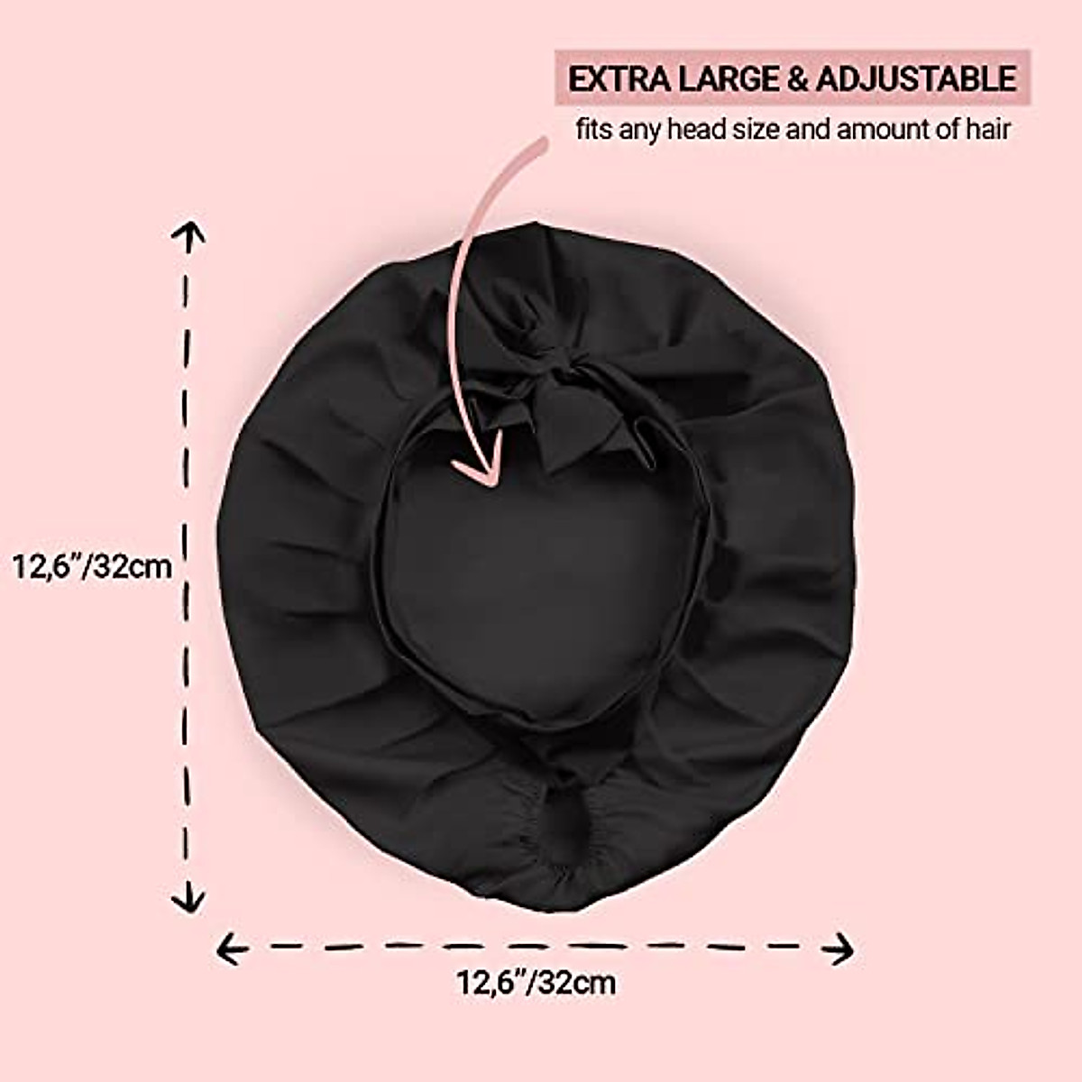 Silk Bonnet – 100% Mulberry Silk Sleep Cap Breathable & Adjustable Sleeping Caps Silk Hair Wrap Women Night Cap for Curly Hair with Elastic Tie Band Silk Satin Turban (Black)