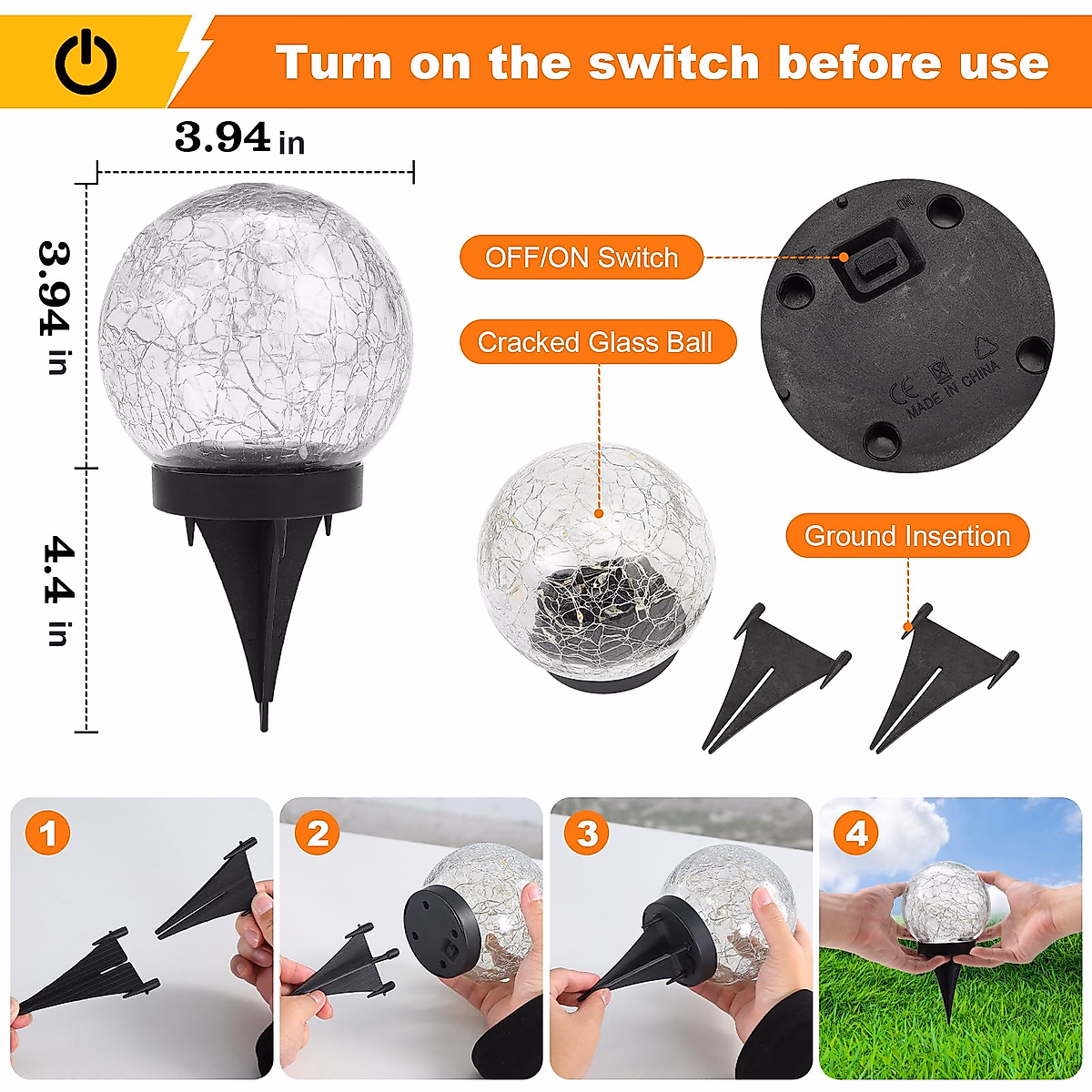 Solar Globe Lights Outdoor Waterproof-Solar Balls-Solar Garden Lights-Solar Orbs for Outside 2 Pack Cracked Glass Ball for Lawn Patio Yard Backyard Decorations