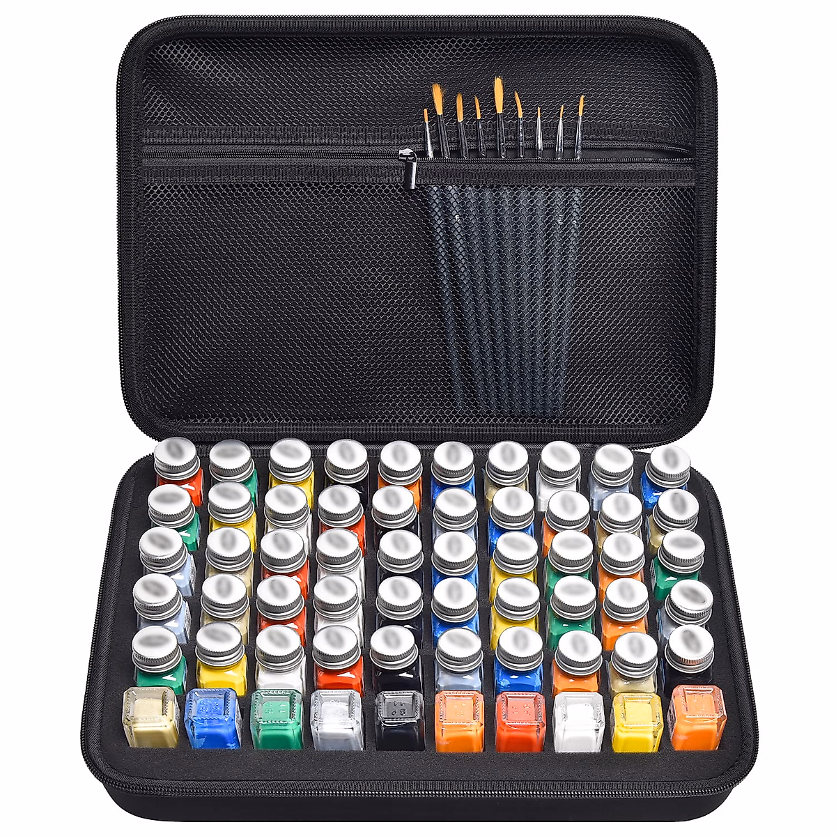 Model Paint Storage Case Compatible with Testors Paint Set, Paints Organizer Carrying Bag Holds 60 Bottles with 9 Fine Detail Miniatures Paint Brushes, Enamel Paint Container- Paint Not Included(Black, Large)