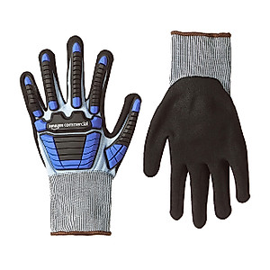 AmazonCommercial 18G Goldsilk & Sandy Nitrile Gloves with Impact Protection on Back (Blue/Black), Size L, 3-Pairs