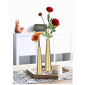 Vixdonos 10.5/8.5 inch Gold Metal Vase Small Flower Vase Set of 2 Taper Vase for Wedding Table Centerpiece Decorations, Home Decor (Gold)