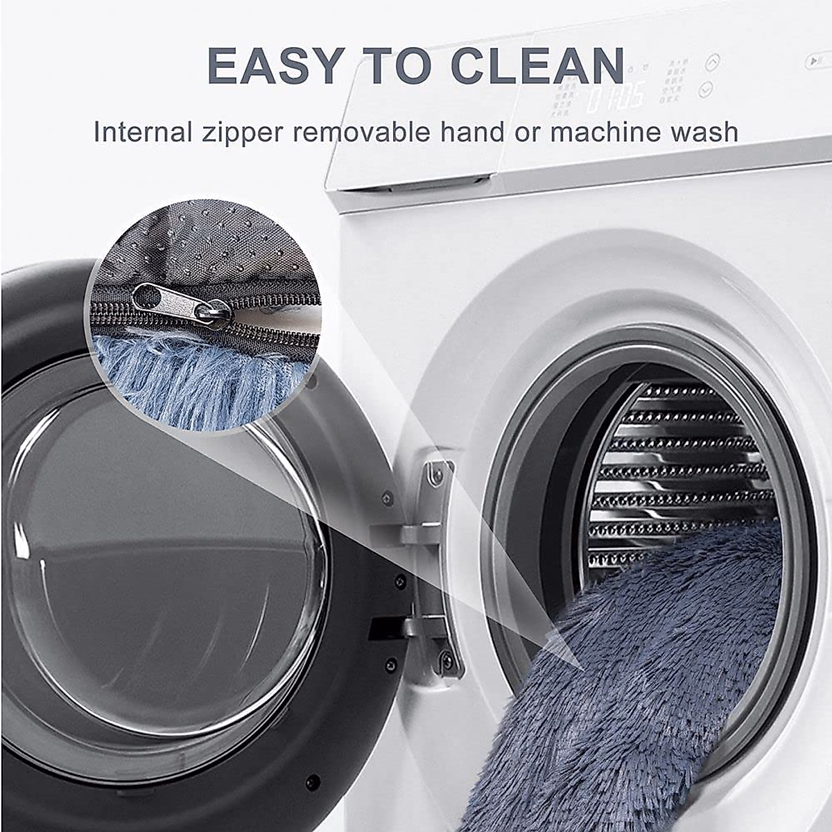 DRIPPY PETS Calming Dog Beds for Medium Dogs, Plush Dog Mat with Fluffy Neck Bolster, Protects Furniture with Removable and Washable Cover for XL Large Medium Small Dogs and Cats (Dark Gray - Medium)