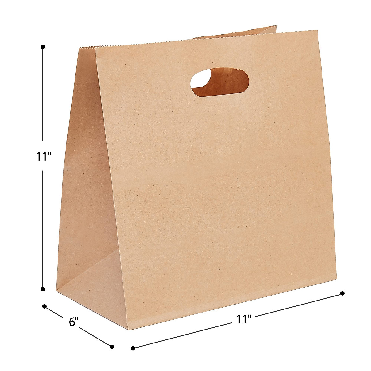 PAICUIKE 50 Pcs 11x6x11 Die Cut Tote Brown Paper Bags with Handle Bulk, Kraft Paper Grocery/Takeout Bags for Restaurant, Bakery, Retail