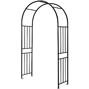 LDAILY Moccha Garden Arch Arbor Trellis, 7.2Ft Outdoor Steel Arbor with Stakes, Metal Archway for Climbing Plants, Wide Sturdy Durable Garden Arch for Lawn, Party, Ceremony Wedding Decoration, Black