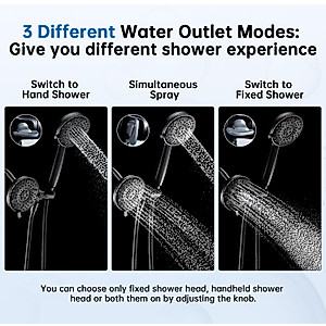 G-Promise High Pressure Dual Shower Head with Handheld Combo | 8 Settings Fixed Shower Head Built-in 3-Way Diverter | 72 Inch Stainless Steel Flexible Hose | 8 Spray Modes Handheld Shower Head