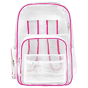 Meister All-Access Clear Backpack - Meets School & Event Security Bag Requirements - Pink / White