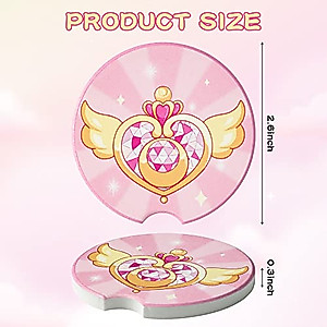 4Pcs Anime Moon Cat Car Coasters with Finger Notch Aesthetic Moon Cat Shaped Absorbent Ceramics Heat Resistant Anti Slip Cork Base Car Drinks Coasters Auto Accessories for College Back to School Gifts