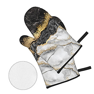 Marble Oven Mitts and Pot Holders 4pcs Sets，Funny Kitchen High Heat Resistant Oven Mitts，with Oven Gloves and Hot Pads Pot Holders for Baking Cooking BBQ Grilling