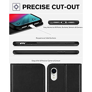 TUCCH iPhone XR Wallet Case, iPhone XR Case, Premium PU Leather Flip Cover [Shockproof TPU Shell] with Stand RFID Blocking Credit Card Slot Wireless Charging Compatible with iPhone XR 6.1, Black