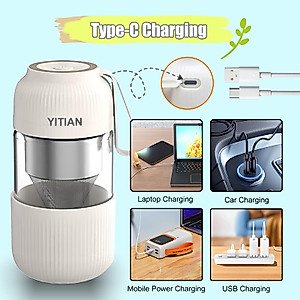 4 In 1 Portable Blender, Personal Size Blender for Shakes and Grind Coffee with 4 Ultra Sharp Blades, 10Oz Powerful Juicer, Glass Cup Body, BPA Free, Mini Blender Cup for Office, Gym, Kitchen