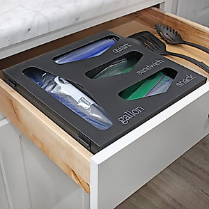 AuldHome Design Enamelware Kitchen Bag Organizer (Black), Farmhouse Style Holder Compatible w/Zipper Seal Kitchen Storage