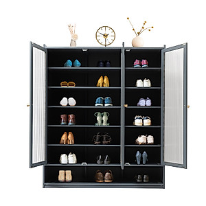 HaoYunNe 8 Tier Shoe Cabinet Entryway Shoe Rack Shelf with Doors Wooden Freestanding Shoe Organizer for Hallway Patio Living Room Bedroom Office,35.8x12.6x42.1 in, Loading 33 lbs per Layer