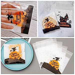 AXYEEUR 100 Pcs Halloween Candy Bags,Halloween Self Adhesive Cookie bags,2 Styles Halloween Clear Cellophane Treat bags for Party Favors Supplies
