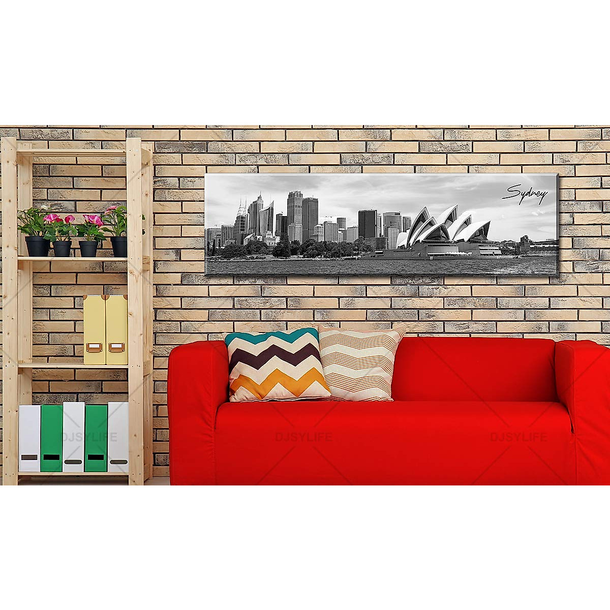 DJSYLIFE Sydney Skyline Wall Art Decor Canvas Print Black and White City Building Landscape Poster Australia Cityscape Modern Artwork Painting for Bedroom Office Home Decoration - 13.8" x 47.3"