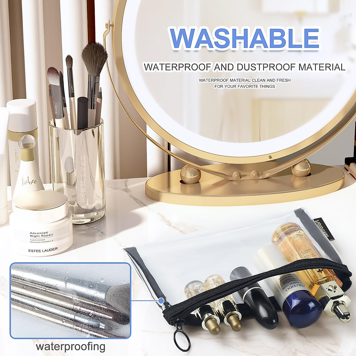 VEXTROFORT Small Makeup Pouches for Purse, Mini Clear Zipper Bag, 5 Pieces Waterproof Travel Organizer for Women Girls Waterproof (Black, Gray, Rose Red, Blue, Yellow)