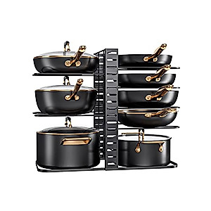 MUDEELA 8-Tier Adjustable Heavy Duty Pan Organizer Rack for Cabinet and Pots and Pans Organizer Rack for Cabinet Bundle