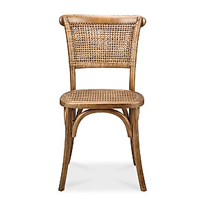 NADAAL STUDIOS Winston Dining Chair, Solid Elm with Rattan Cushioning, Light Brown- Set of Two