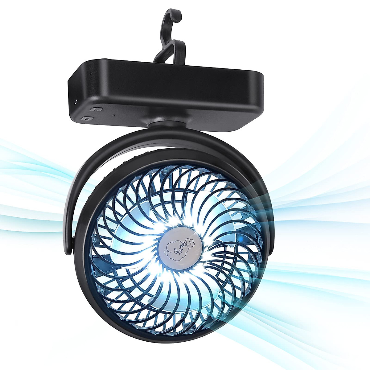 Portable Camping Fan - Battery Operated Fan Tent Fan with Light, 5000mAh Stroller Fans Oscillating Rechargeable