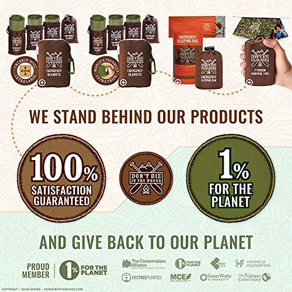 Don't Die In The Woods - Freakin’ Huge Emergency Blankets [4-Pack] Extra-Large Thermal Mylar Space Blankets with Ripstop Nylon Stuff Sacks + Carabiner Zipper Pack [Woodland Camo]