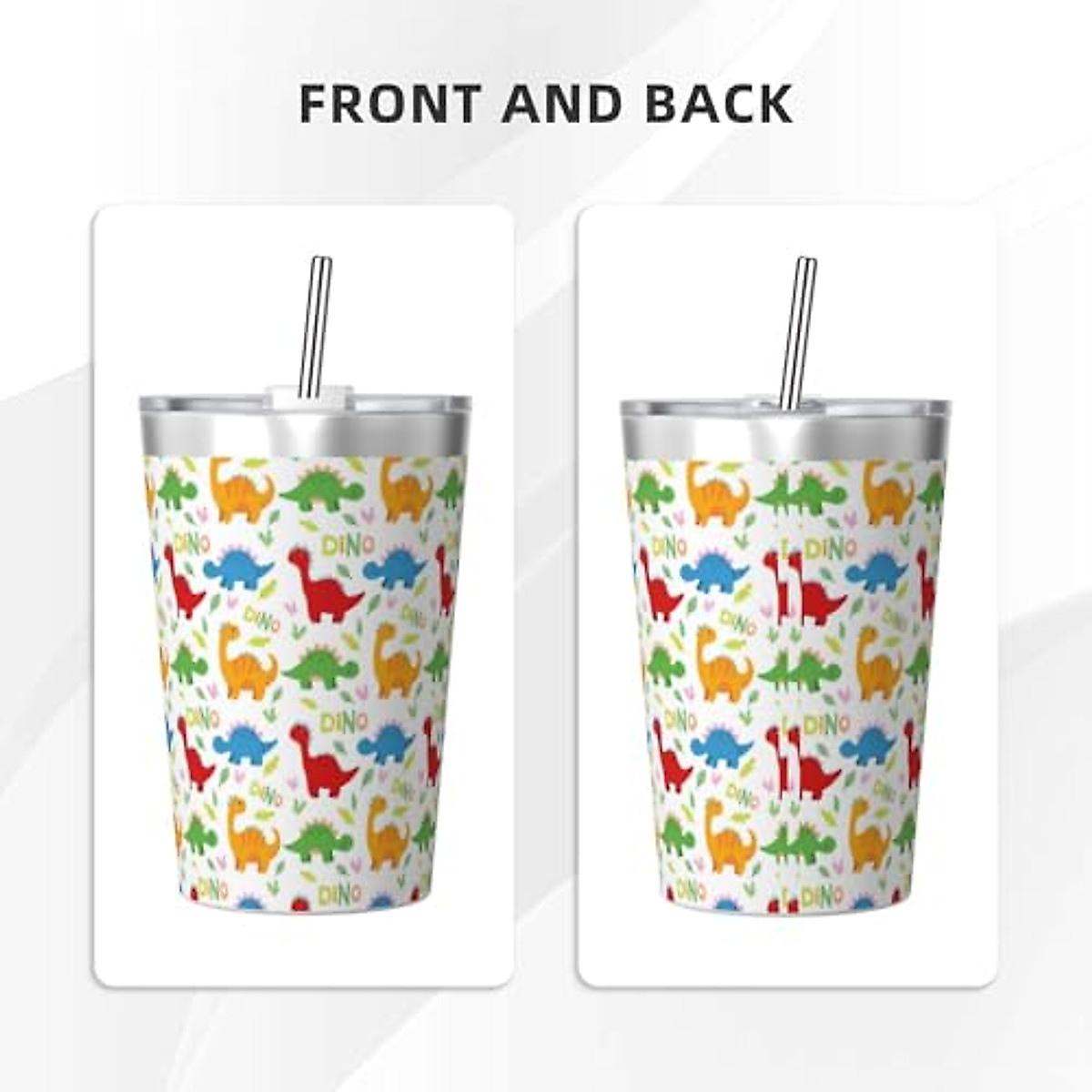 Colorful Cute Dinosaur Animal Lover Gifts - 12 oz Tumbler Stainless Steel Vacuum Insulated with Lid Travel Coffee Mug Tumbler Tea Cup