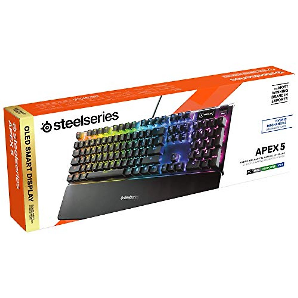 SteelSeries Apex 5 - Hybrid Mechanical Gaming Keyboard - Per-Key RGB Illumination - Oled Smart display - English (QWERTY) Layout PC