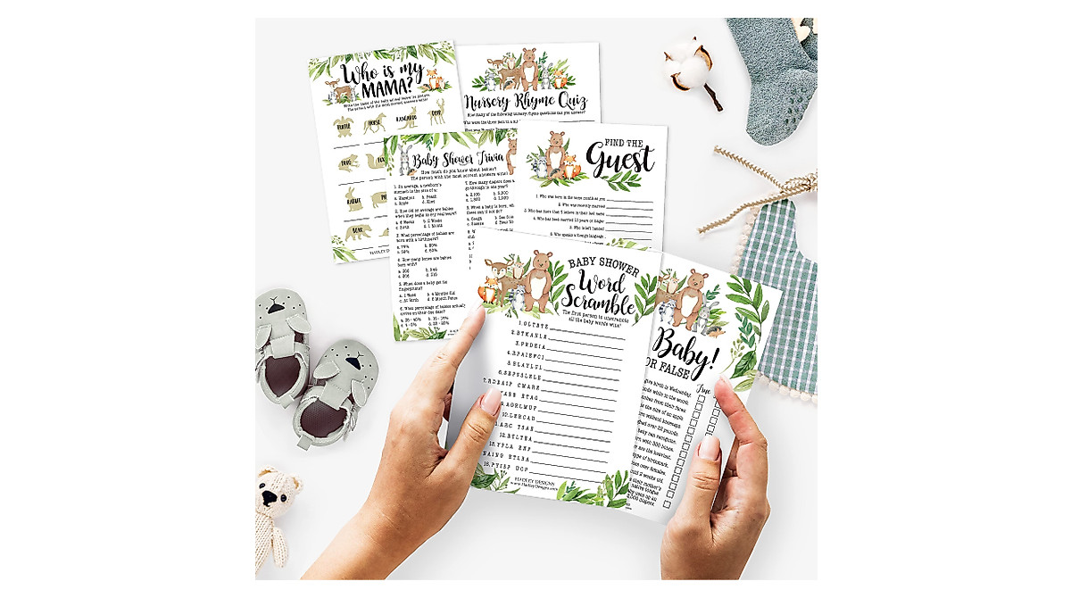 Baby Shower Games Bundle - Fun Woodland-Themed Party Games for All Ages