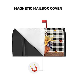Pumpkin Buffalo Plaid Mailbox Cover Magnetic Thanksgiving Pumpkin with Sunflowers Black Plaid Post Box Cover Waterproof Mailbox Wraps for Farmhouse Outdoor Garden Home Decor Standard Size 21 X 18in